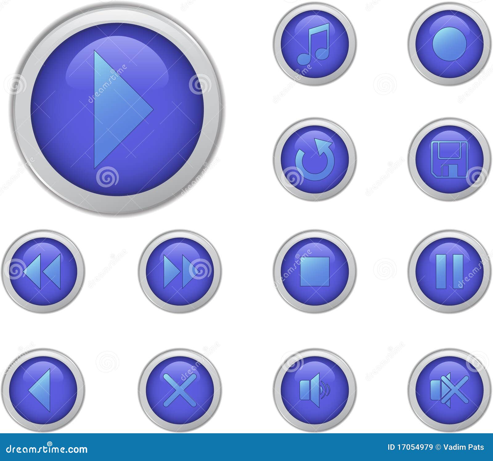 Blue media buttons set stock vector. Illustration of recording - 17054979