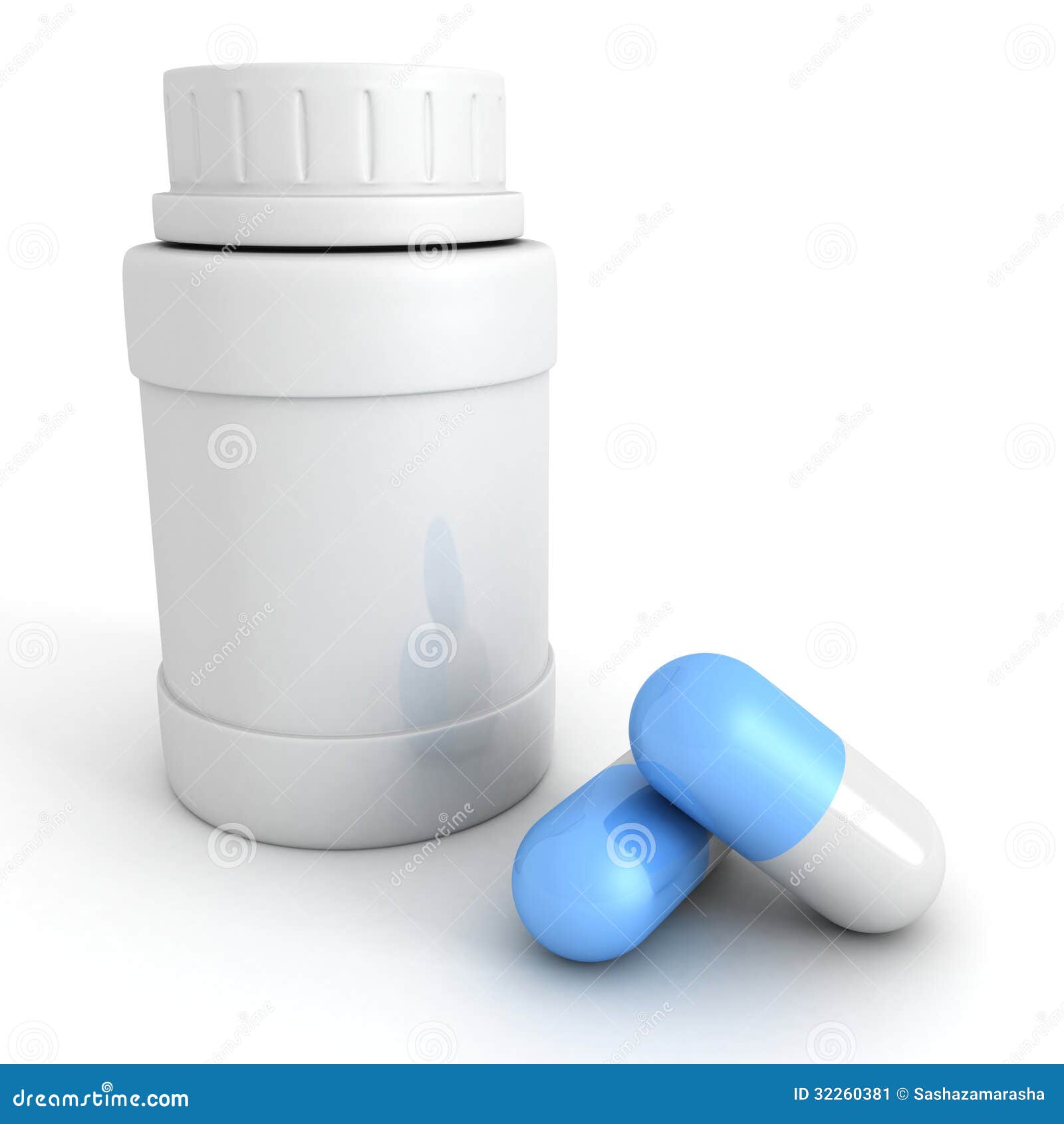 Blue Medical Pills with White Bottle Container Stock Image - Image of ...