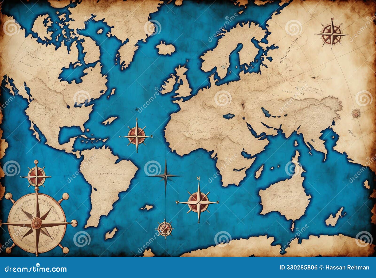 Blue Medieval Old Nautical Map Background Stock Photography ...