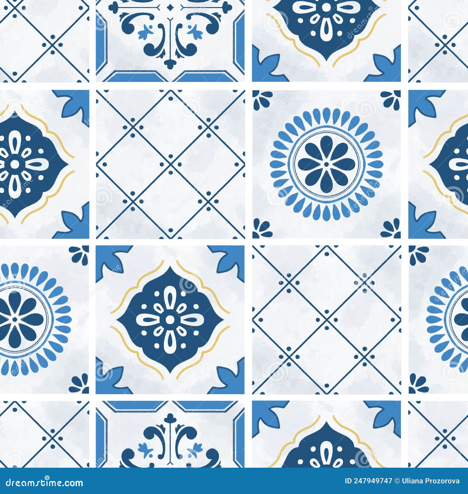 Blue Mediterranean Tiles Seamless Pattern Wallpaper Stock Vector ...