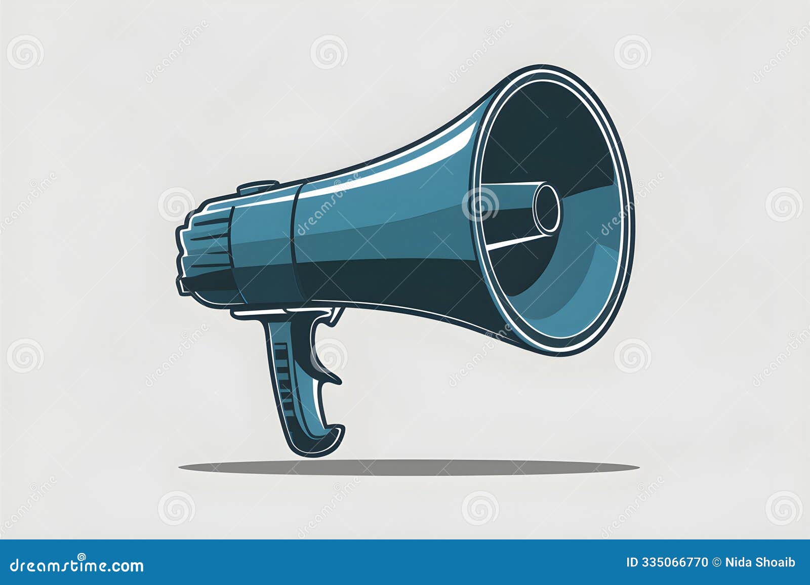 Blue Megaphone Side Profile Against White Background, Subtle Shadow ...