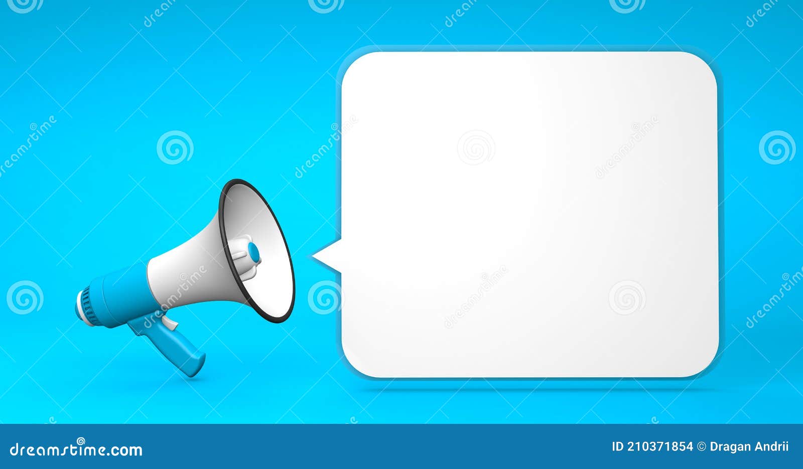 Blue Megaphone and Square or Rectangular Bubble on a Blue Background ...