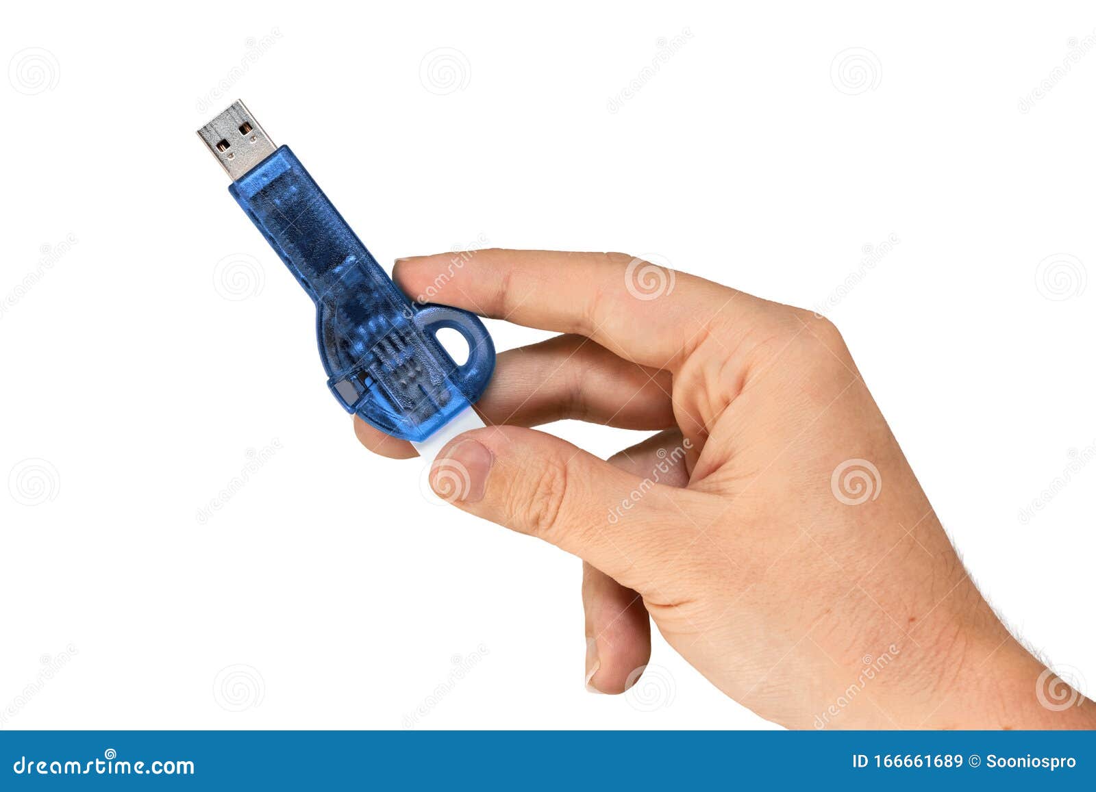 Blue Memory Stick on Hand with White Background Stock Image - Image of ...