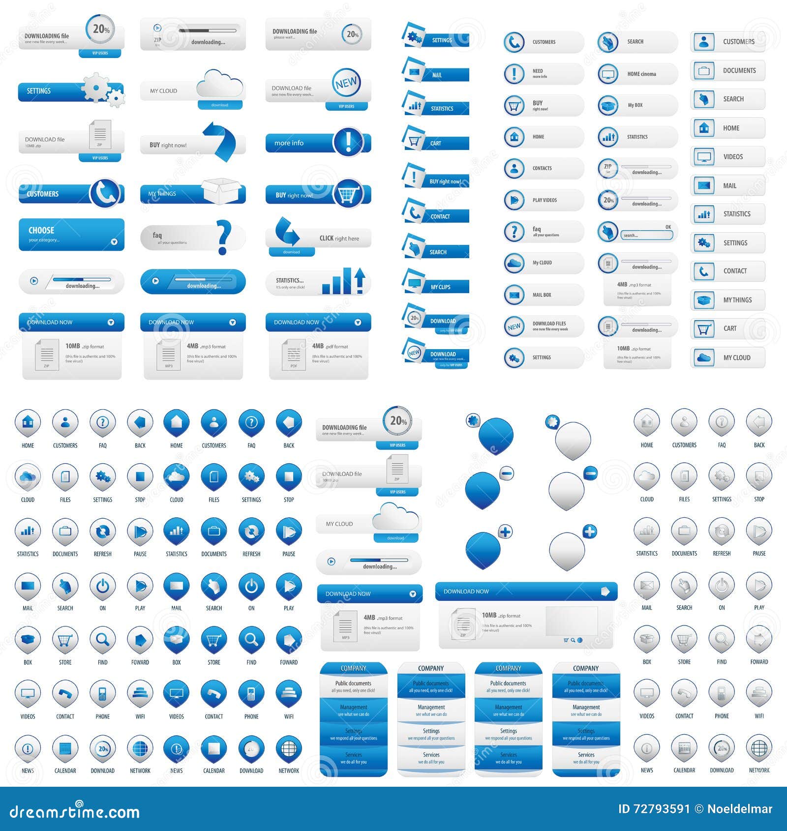 Blue Menu and Location Buttons for Web Site Stock Vector - Illustration ...