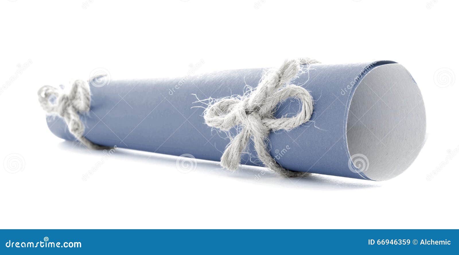 Blue Message Roll Tied with Rope, Natural Bows Pair Isolated Stock ...