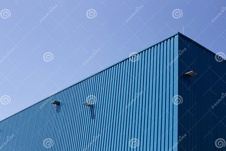 Blue Metal Building on Sky Background Stock Image - Image of wall ...