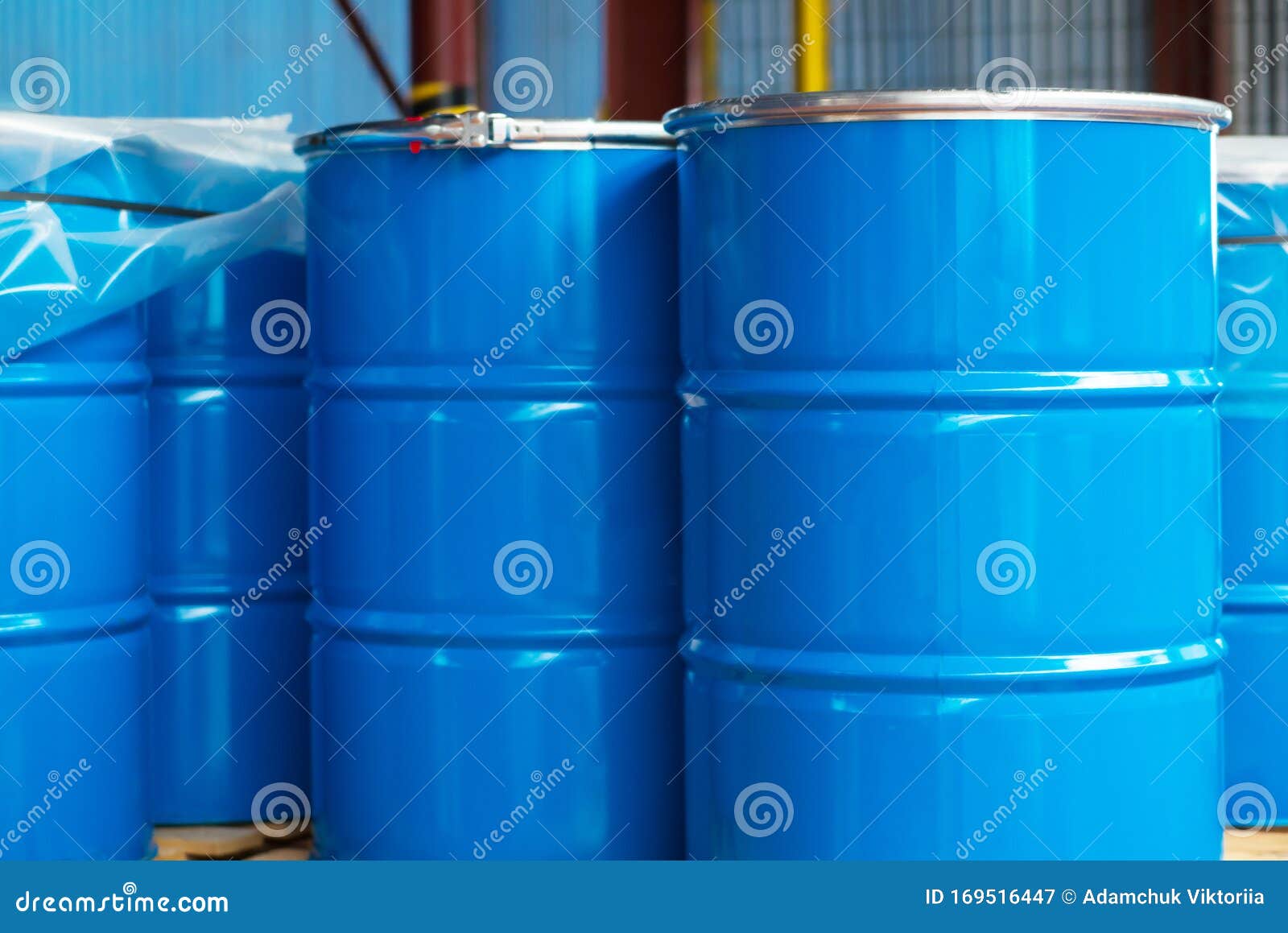 Blue Metal Cans with Paint in Production, Close Up Stock Image - Image ...