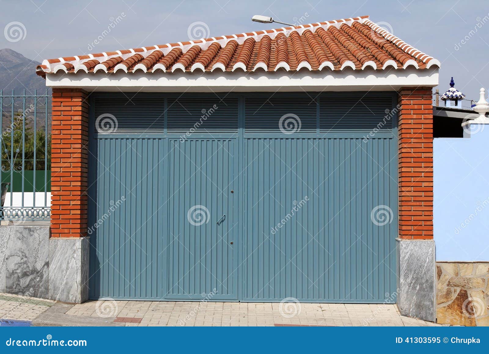 Blue metal gate stock image. Image of driveway, ornate - 41303595