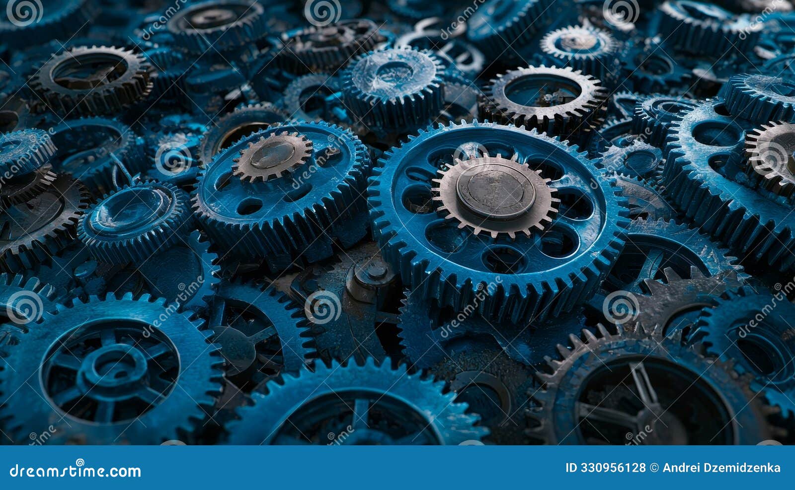 Blue Metal Gears Interlocking To Represent Teamwork and Machinery ...