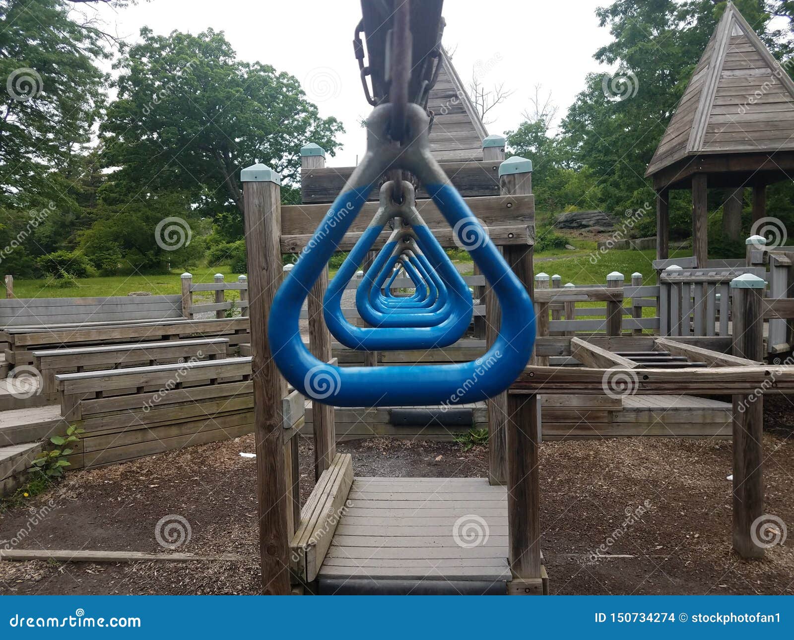 Blue Metal Rings or Monkey Bars on Playground Stock Photo - Image of ...