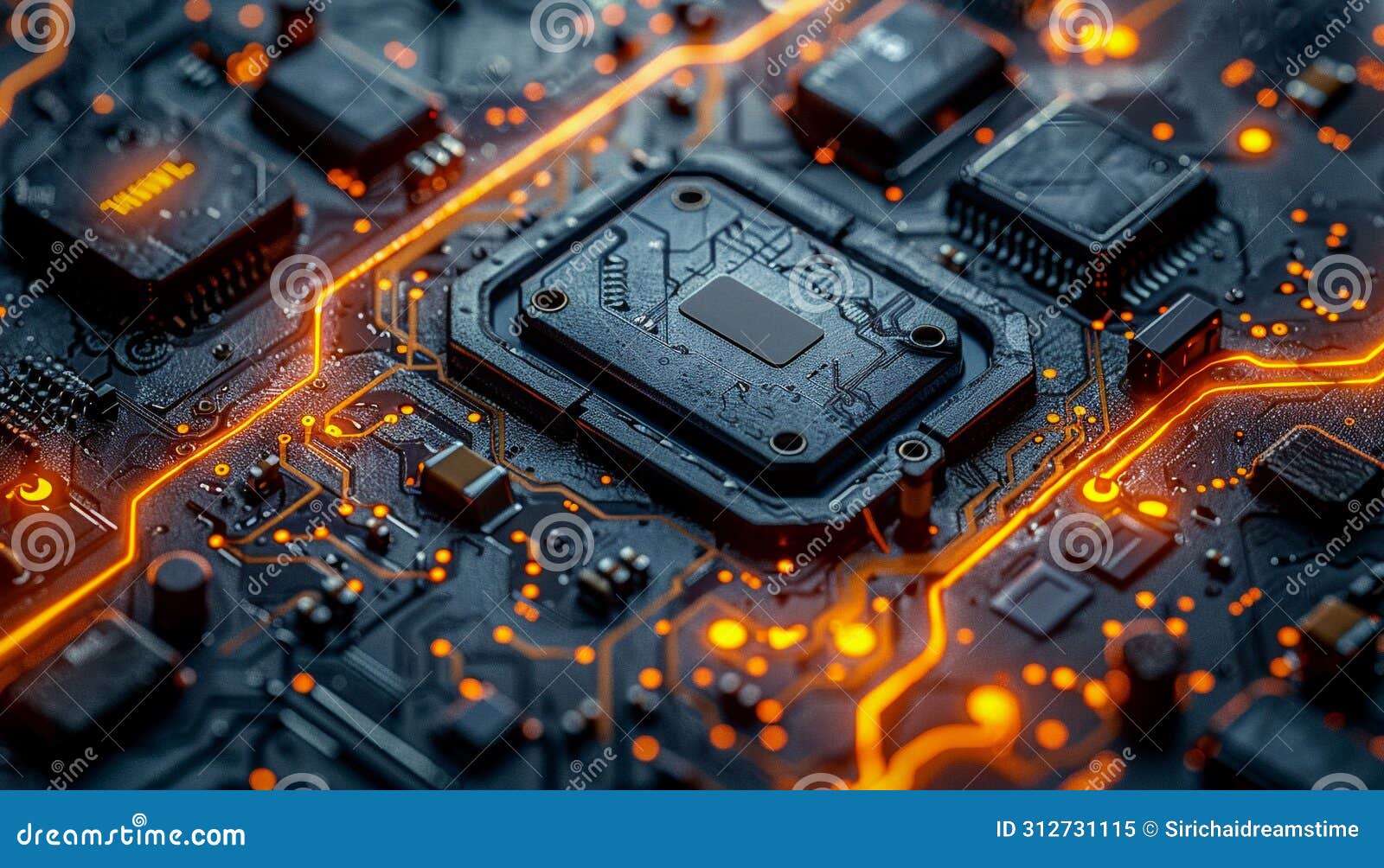 Blue Metal Tech Surface Background, with Yellow Elements ,AI Generated ...