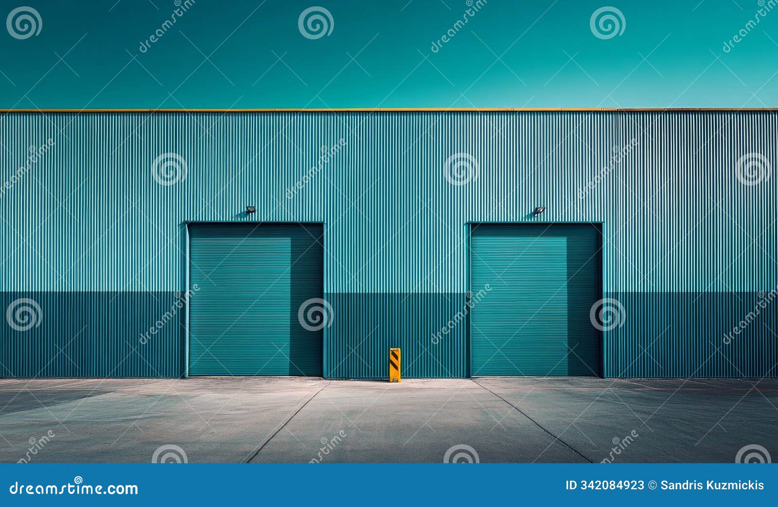 Blue Metal Warehouse with Several Doors and a Blue Roof. Generative AI ...