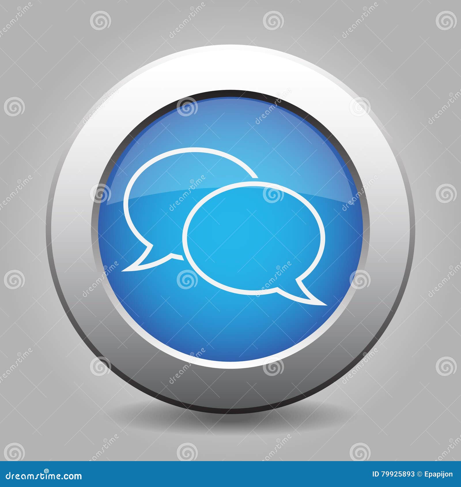 Blue Metallic Button, White Speech Bubbles Icon Stock Vector ...