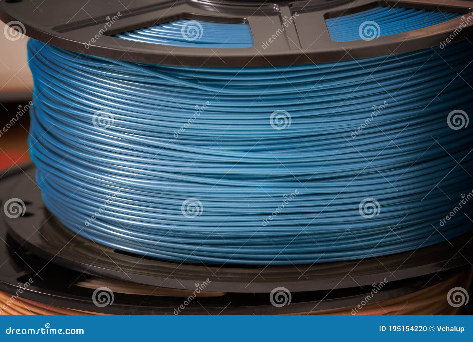 Blue Metallic Glossy PLA Plastic Filament for 3D Printer. Stock Photo ...
