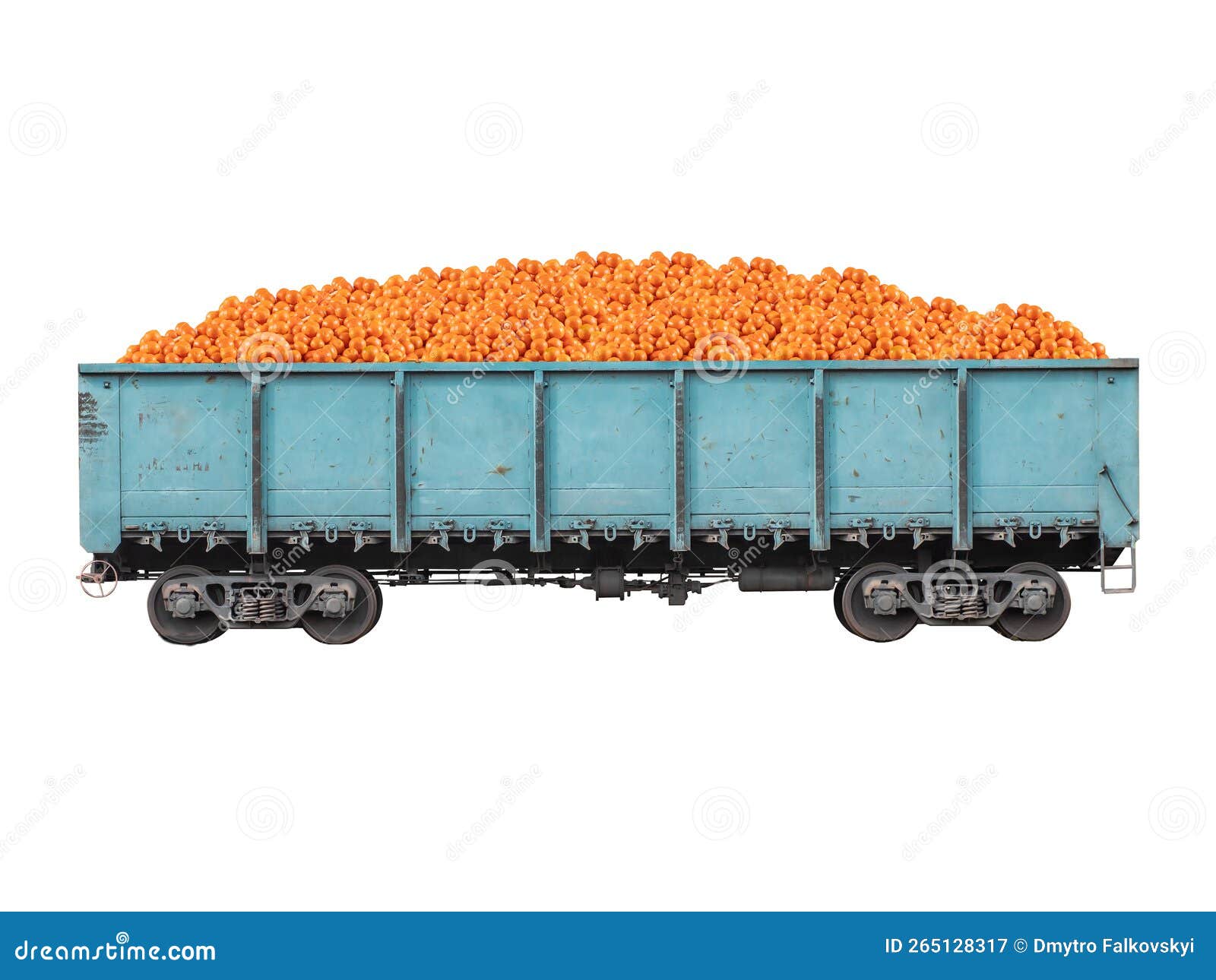 Blue Metallic Goods Wagon or Freight Wagon with Tangerines Isolated on ...