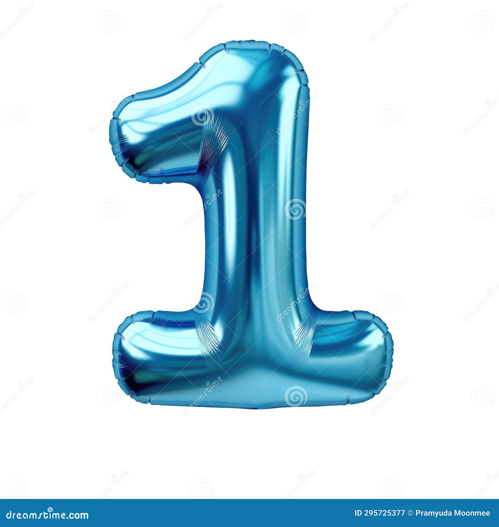 Blue Metallic 1 Number Balloon Realistic 3D on White Background Stock ...