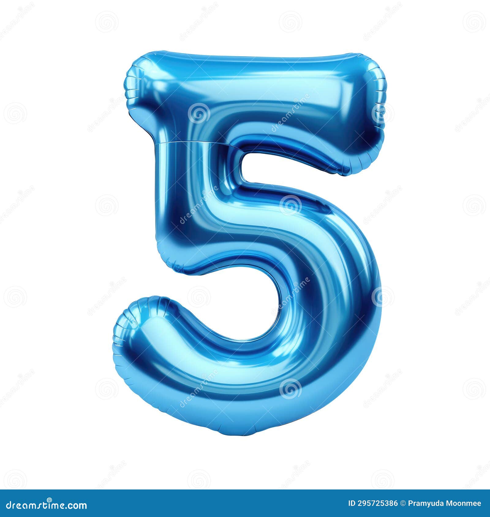 Blue Metallic 5 Number Balloon Realistic 3D on White Background Stock ...