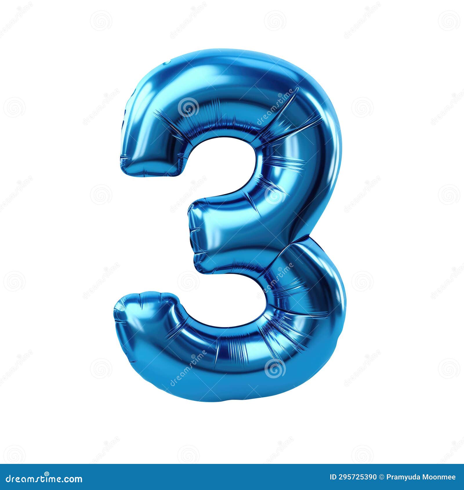 Blue Metallic 3 Number Balloon Realistic 3D on White Background Stock ...