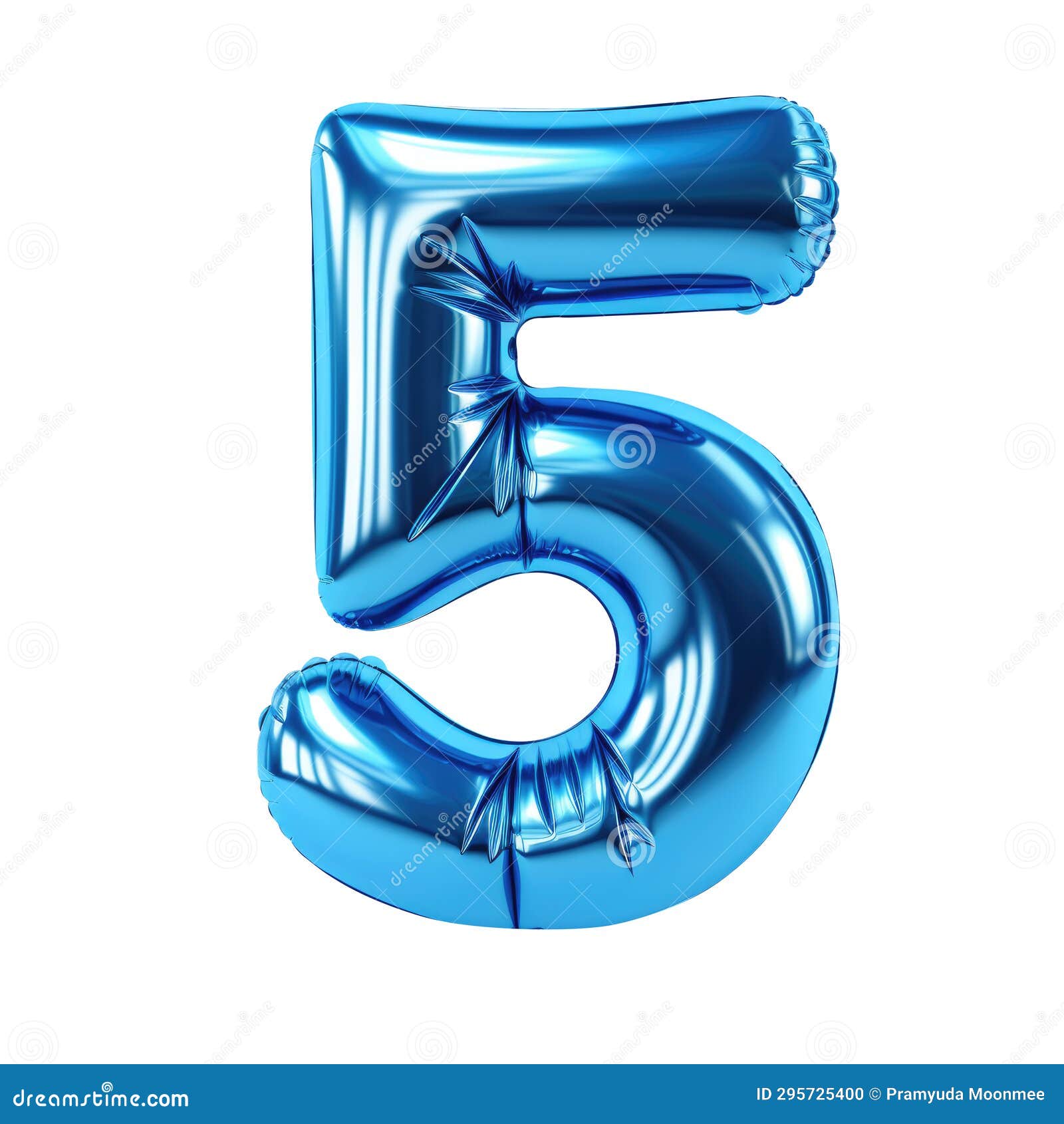 Blue Metallic 5 Number Balloon Realistic 3D on White Background Stock ...