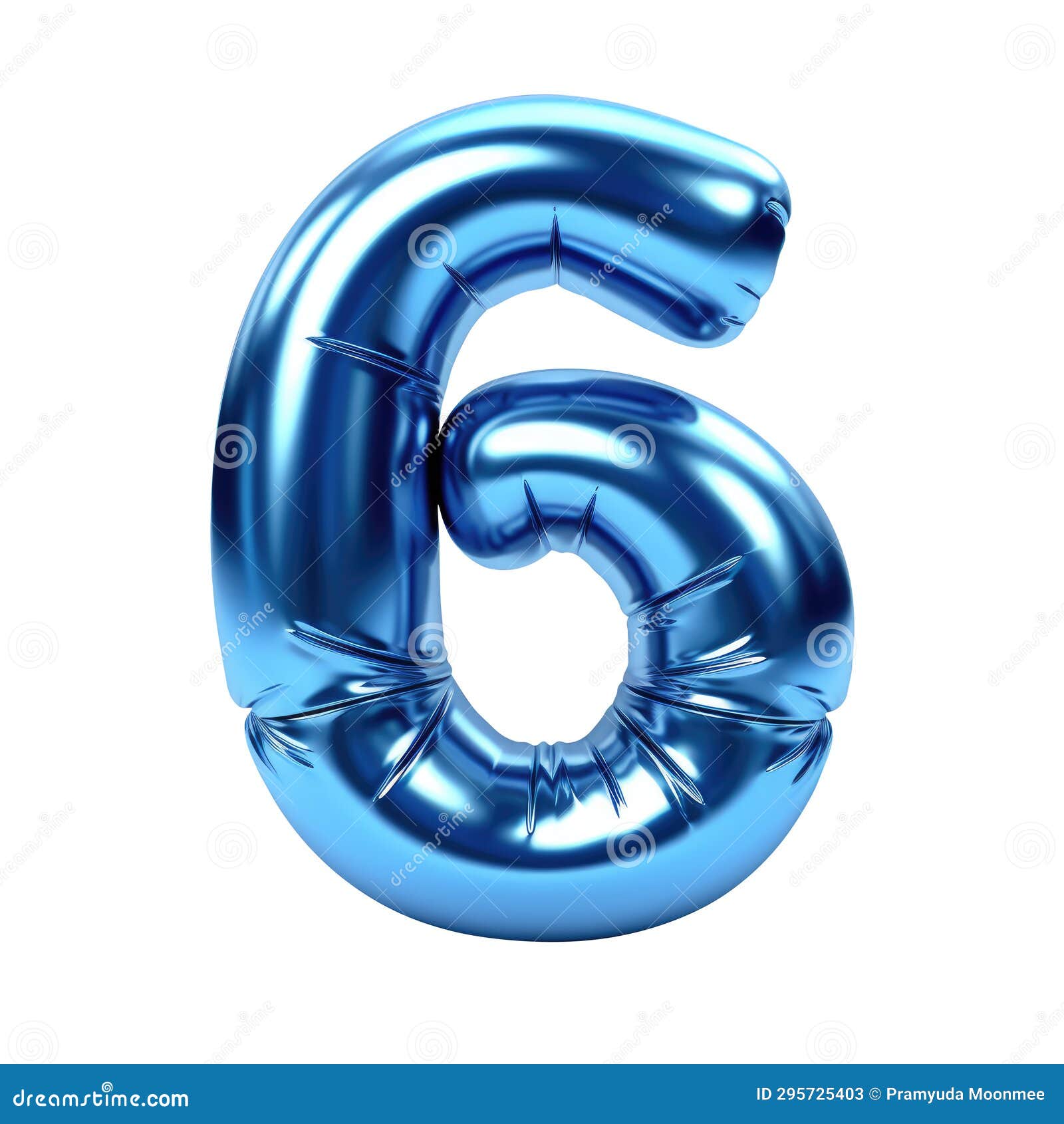 Blue Metallic 6 Number Balloon Realistic 3D on White Background Stock ...