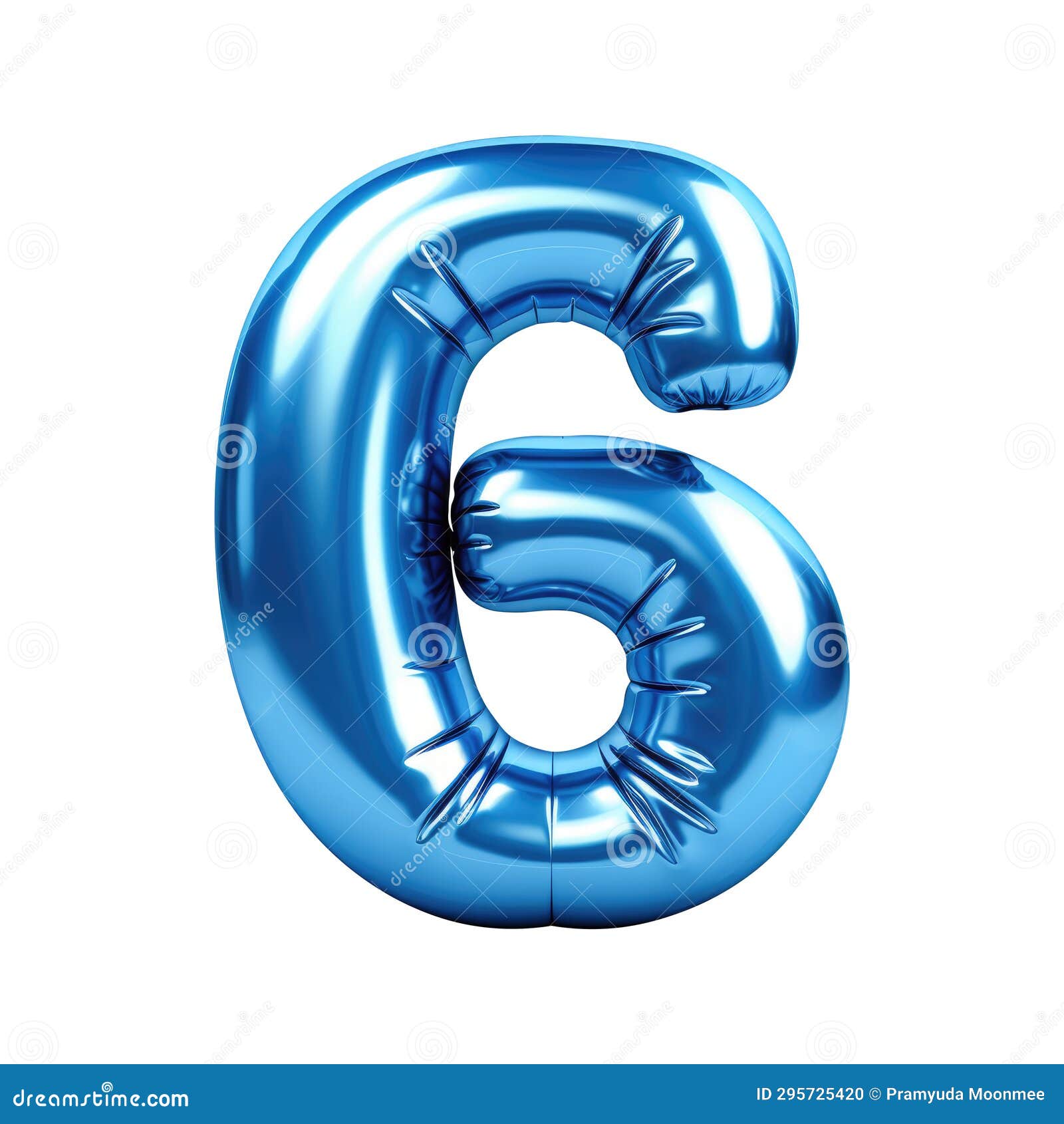 Blue Metallic 6 Number Balloon Realistic 3D on White Background Stock ...