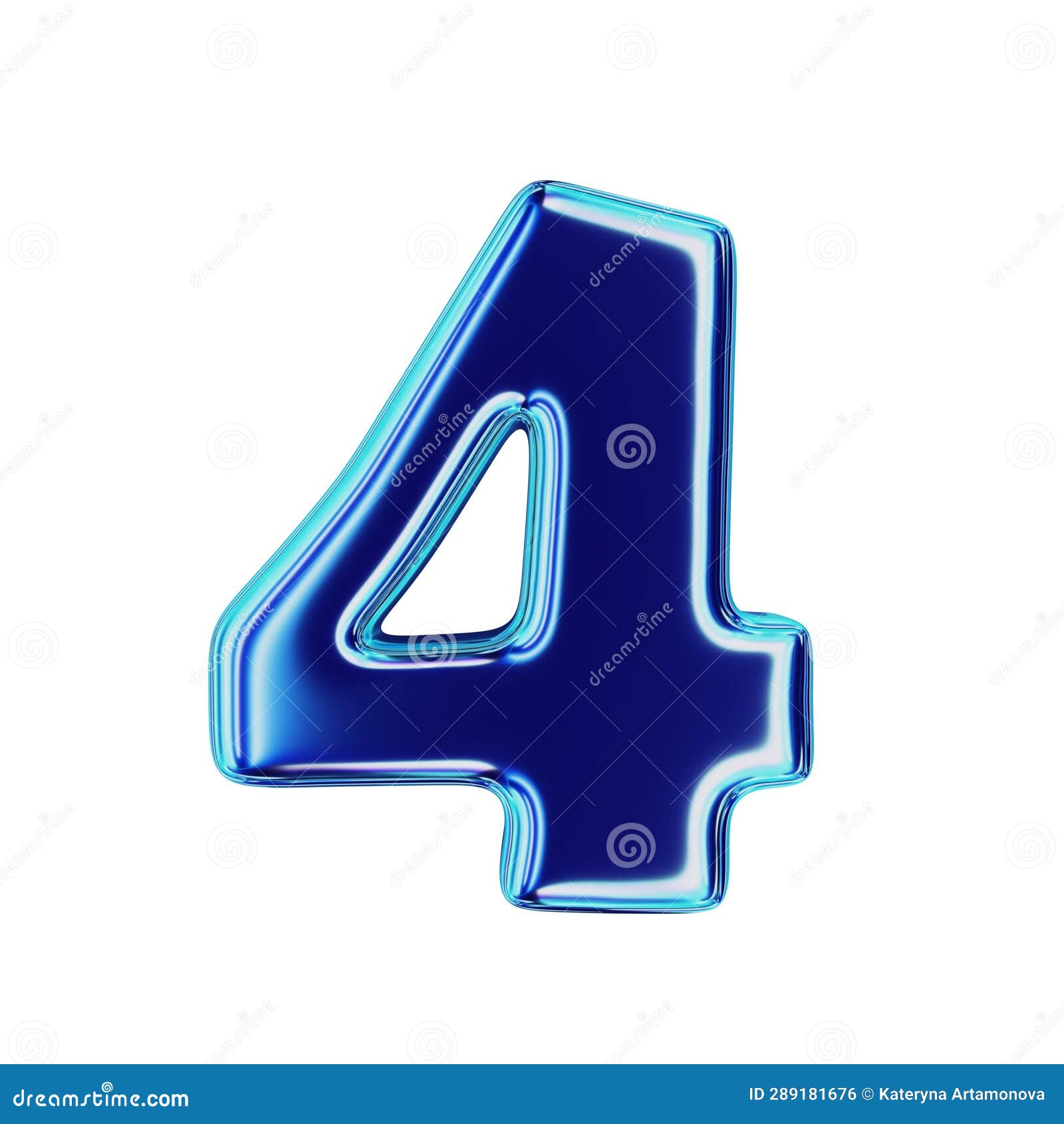 Blue Metallic Number 4. Isolated on White Background Stock Illustration ...
