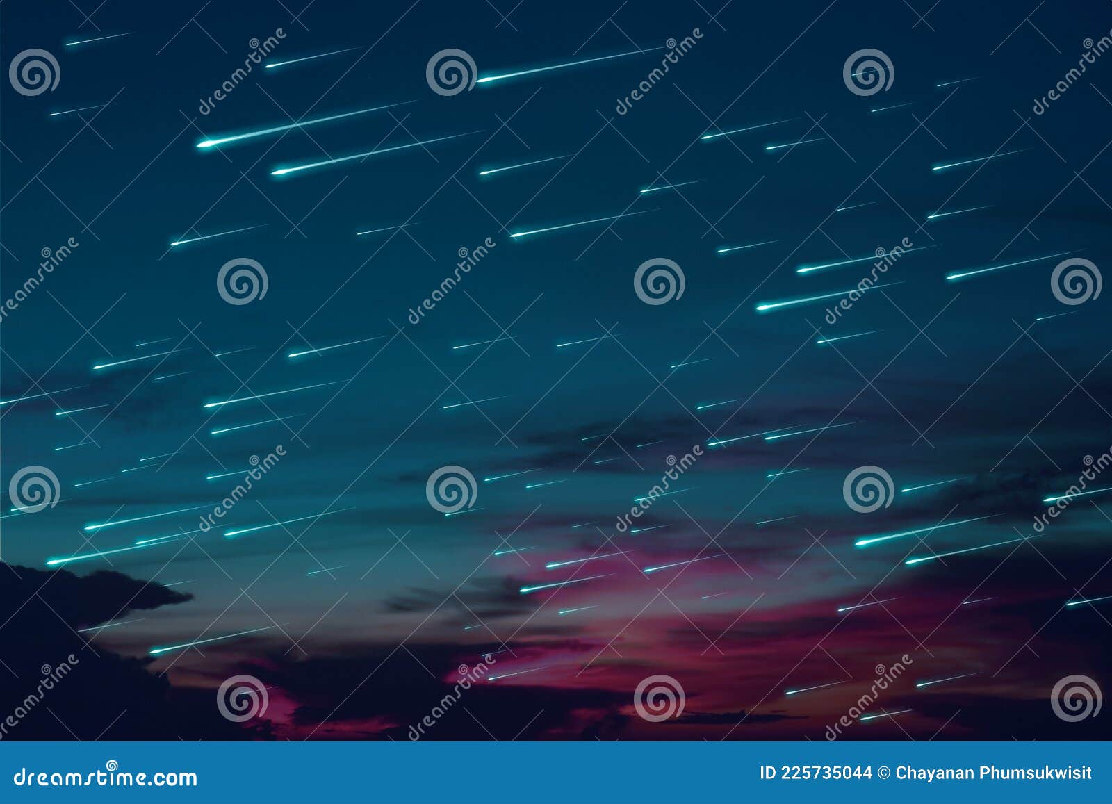 Blue Meteors Rain on Sunset Night Sky Dark Cloud Stock Photo - Image of ...
