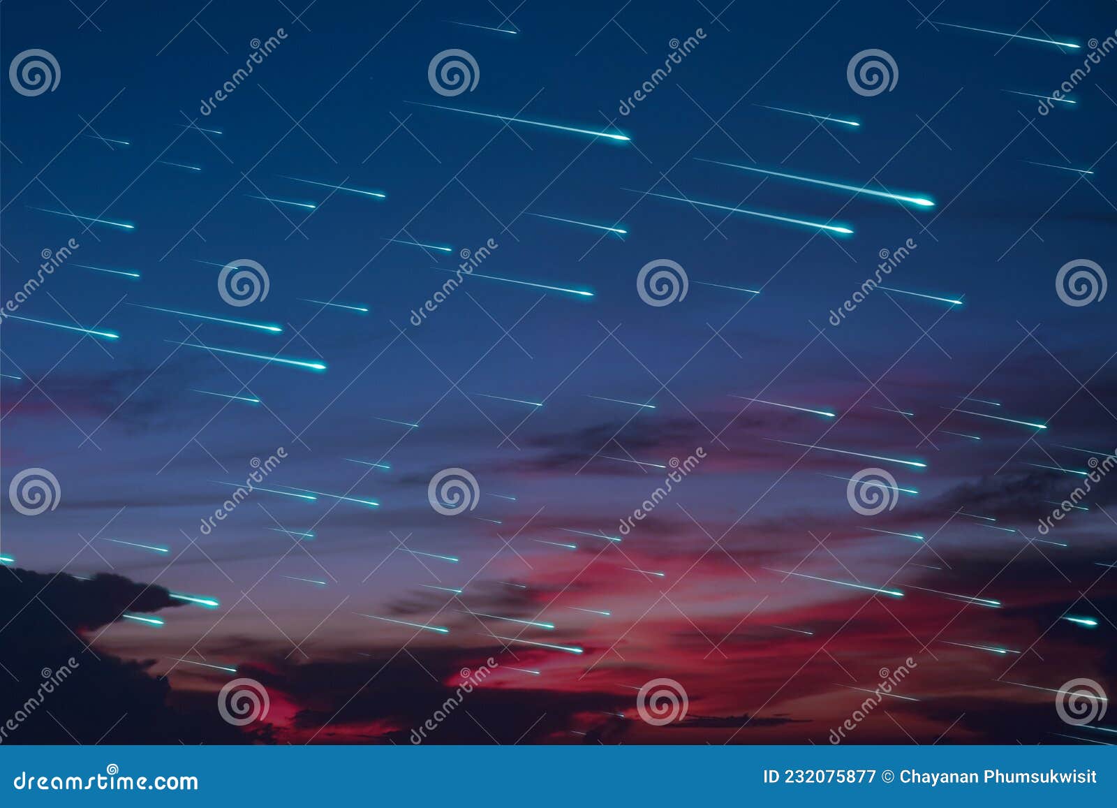 Blue Meteors Rain on the Sunset Night Sky Dark Cloud Stock Image ...