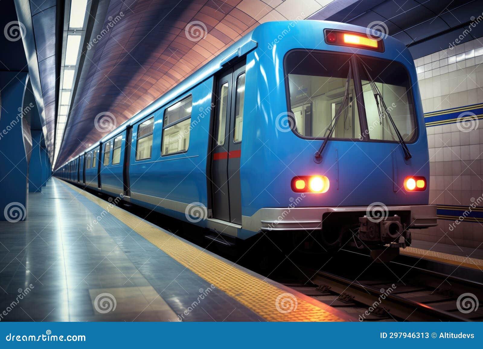 Blue Metro Train Approaching Platform Stock Image - Image of rail ...