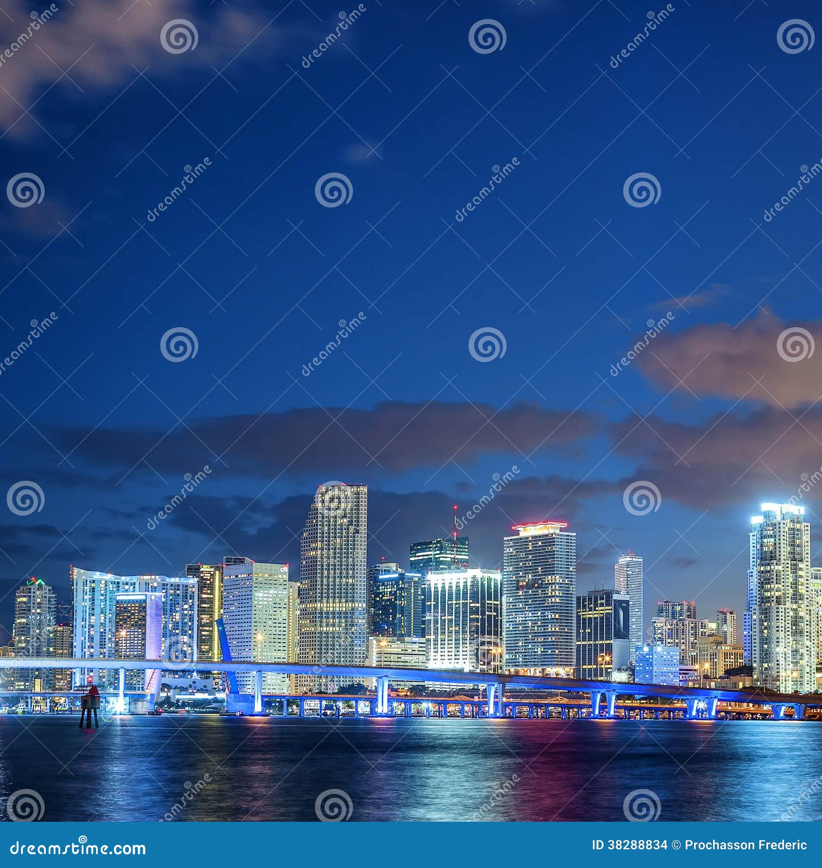 Blue Miami stock photo. Image of night, bridge, ocean - 38288834