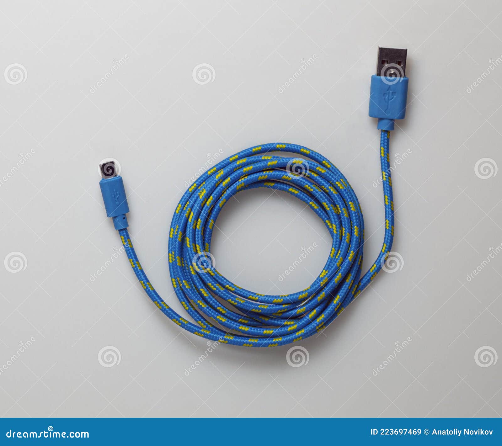 Blue micro usb cable stock image. Image of electricity - 223697469