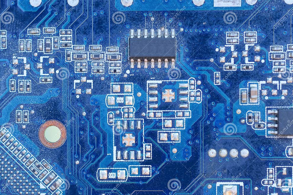 Blue Microcircuit Board with Small Gray Details Stock Photo - Image of ...