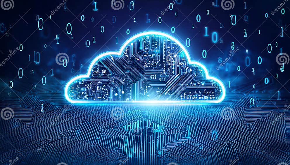 Blue Microcircuit in the Shape of a Cloud on a Dark Background with ...