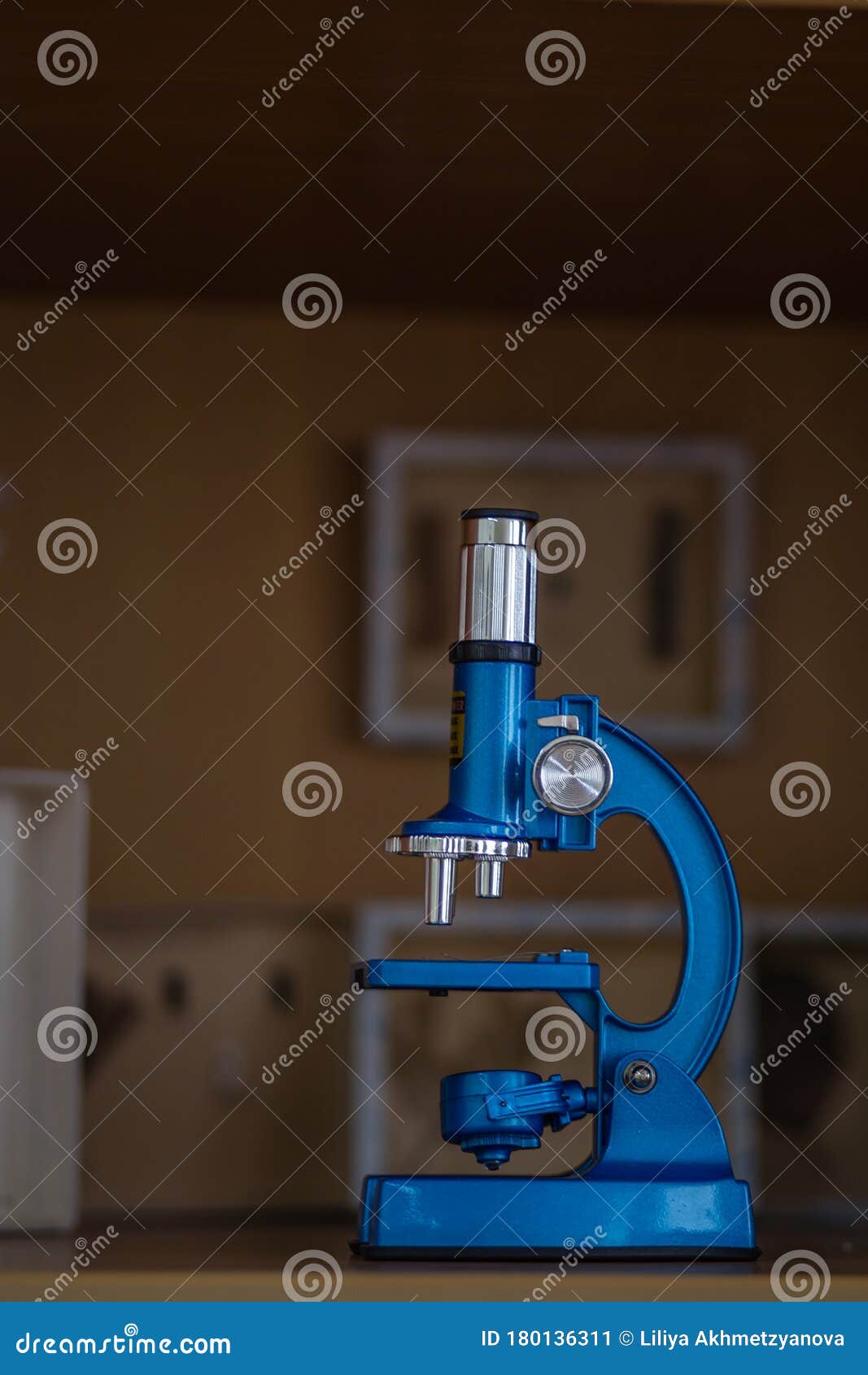 Blue Microscope Stands on a Shelf of a Training Cabinet Stock Image ...