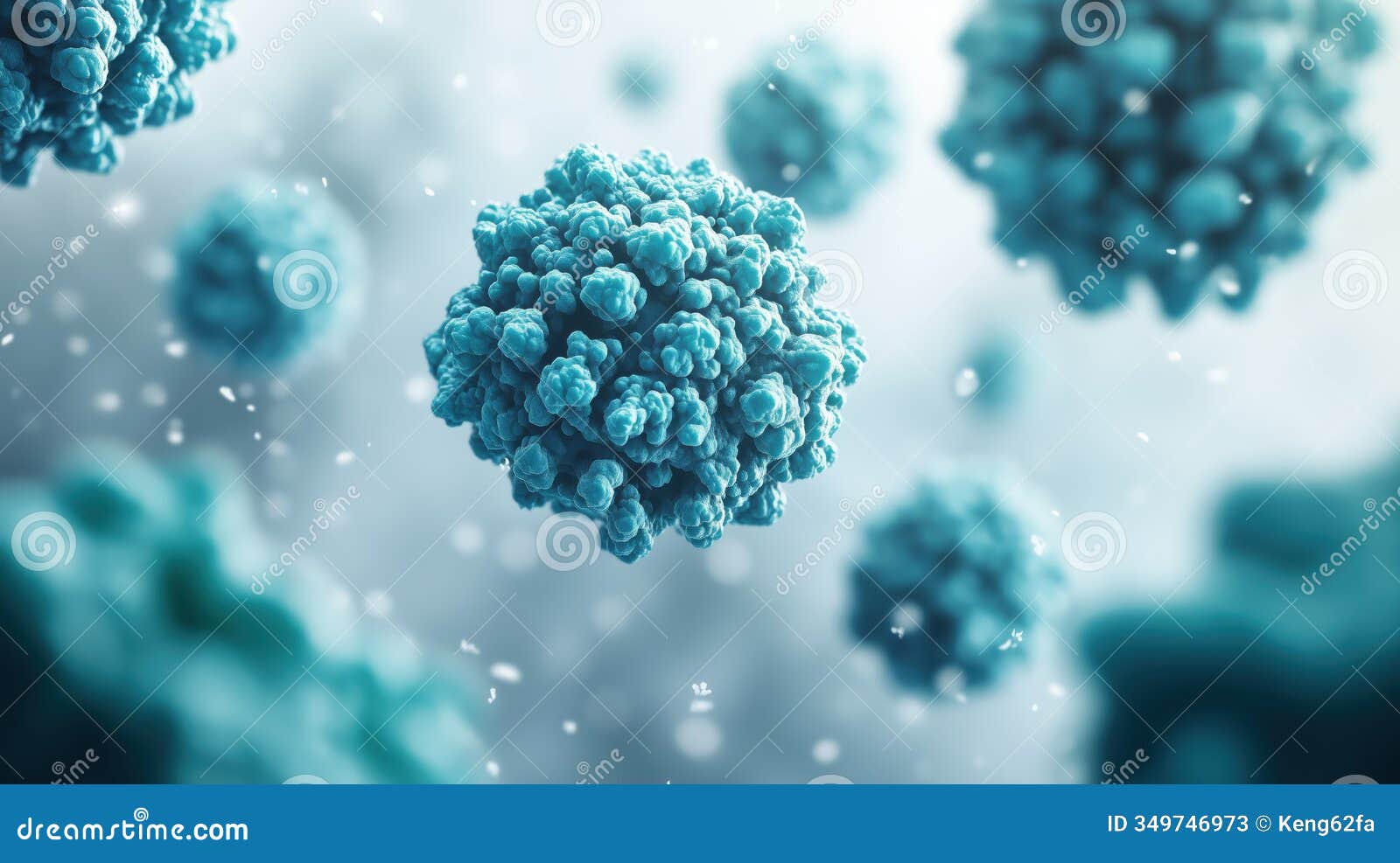 Blue Microscopic Norovirus Floating in Soft, Glowing Environment Stock ...