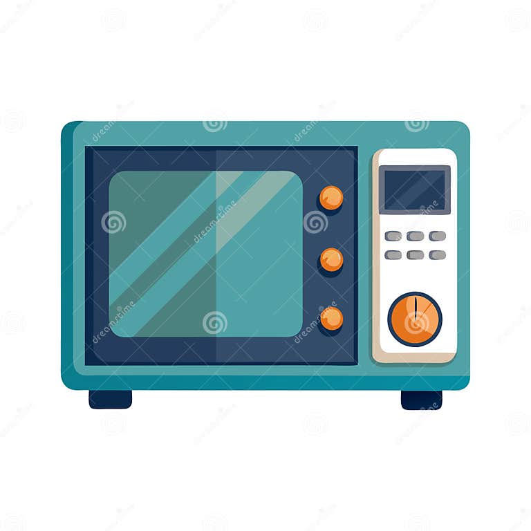 A Blue Microwave Oven with a White Clock on the Front Stock Vector ...