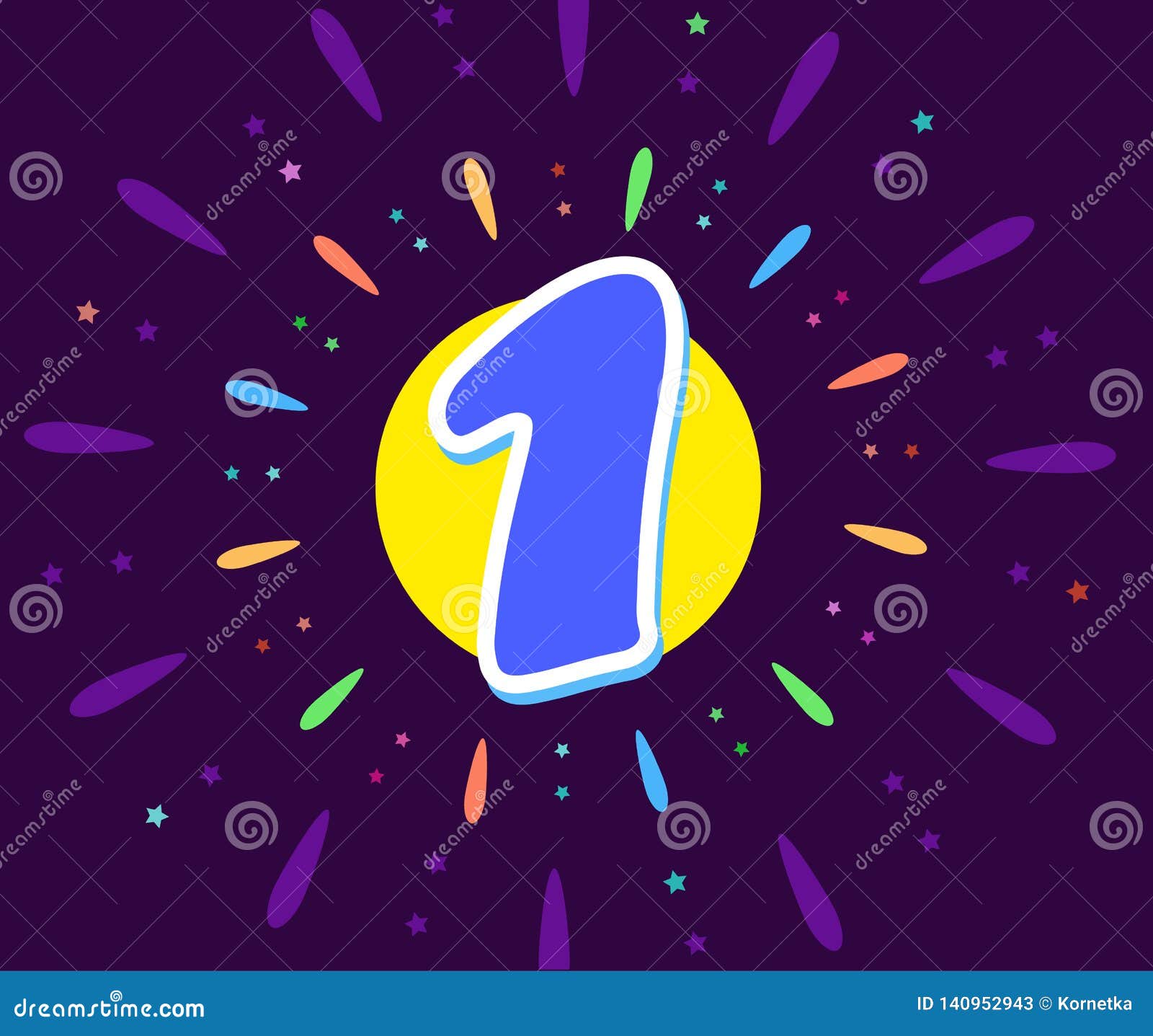 The Blue 1 in the Middle of the Fireworks. Postcard with Number One on ...