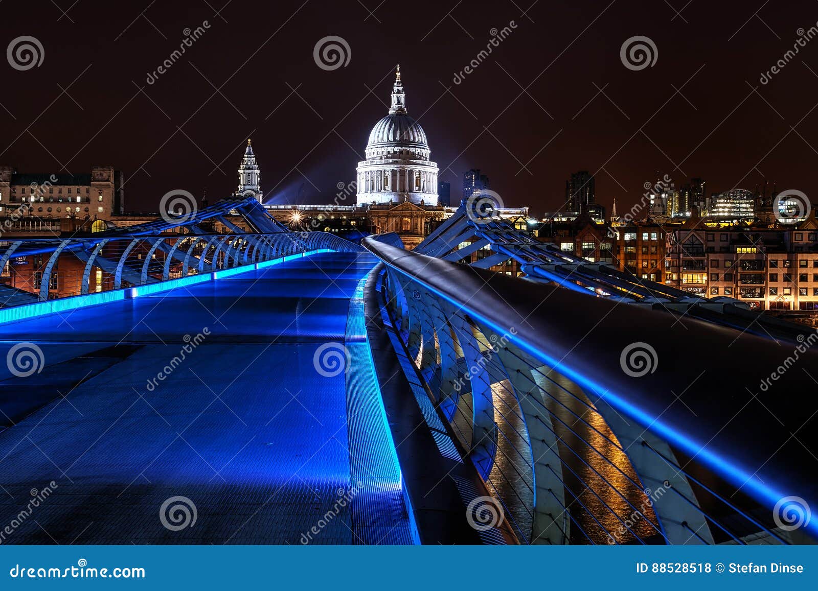 Blue Millenium Bridge at Night Editorial Stock Photo - Image of kingdom ...