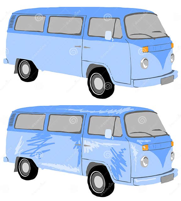 Blue mini bus stock vector. Illustration of shadow, model - 71542636