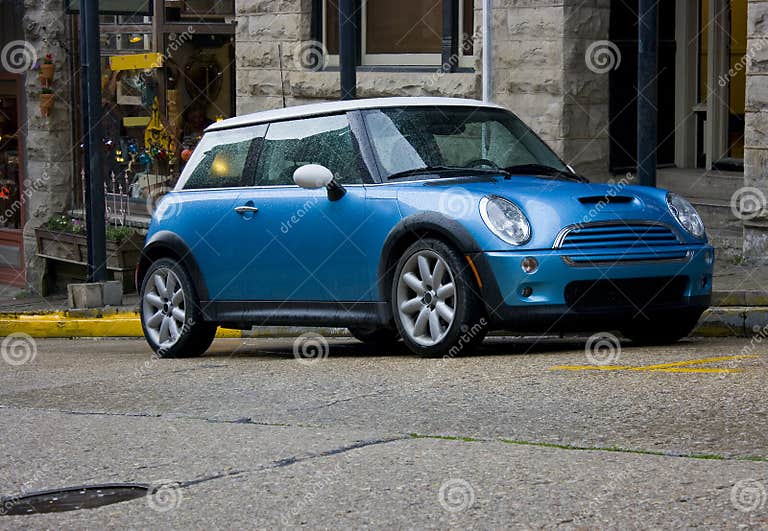 Blue Mini Cooper stock photo. Image of rain, small, droplets - 9886254