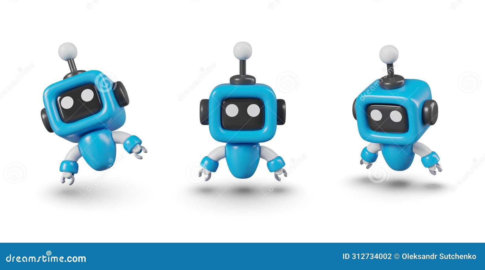 Blue Mini Robot, Processor Labeled AI. Set Of Vector 3D Illustrations ...