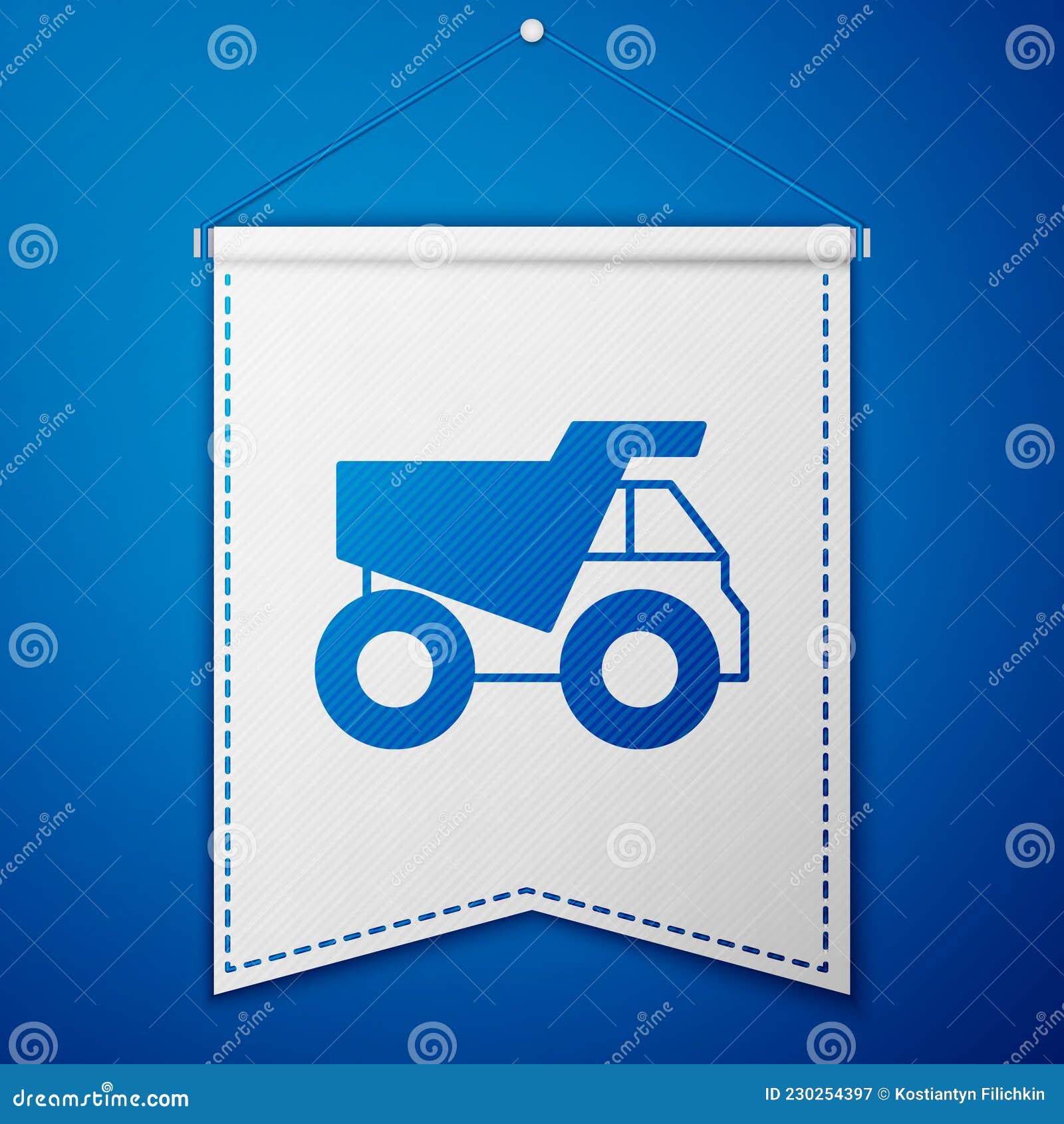 Blue Mining Dump Truck Icon Isolated on Blue Background. White Pennant ...