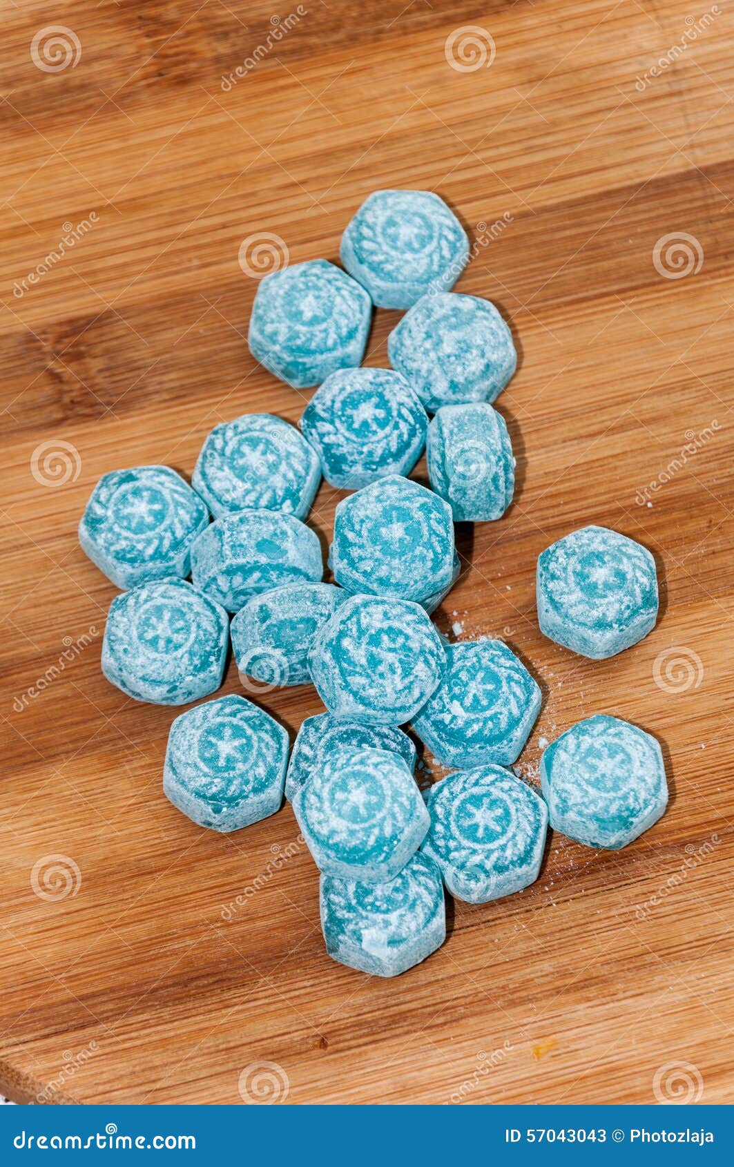 Blue Mint Candy on the Wooden Board Stock Image - Image of dessert ...