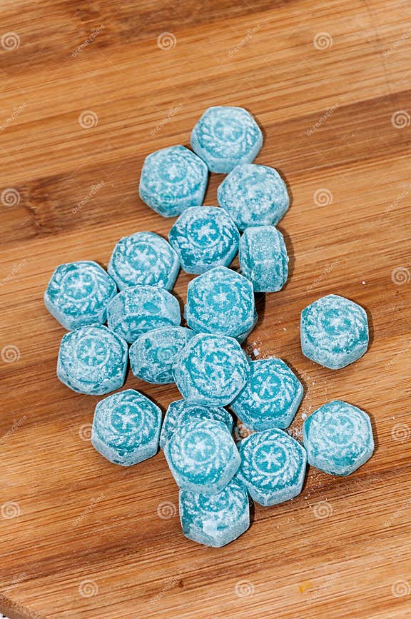 Blue Mint Candy on the Wooden Board Stock Image - Image of dessert ...