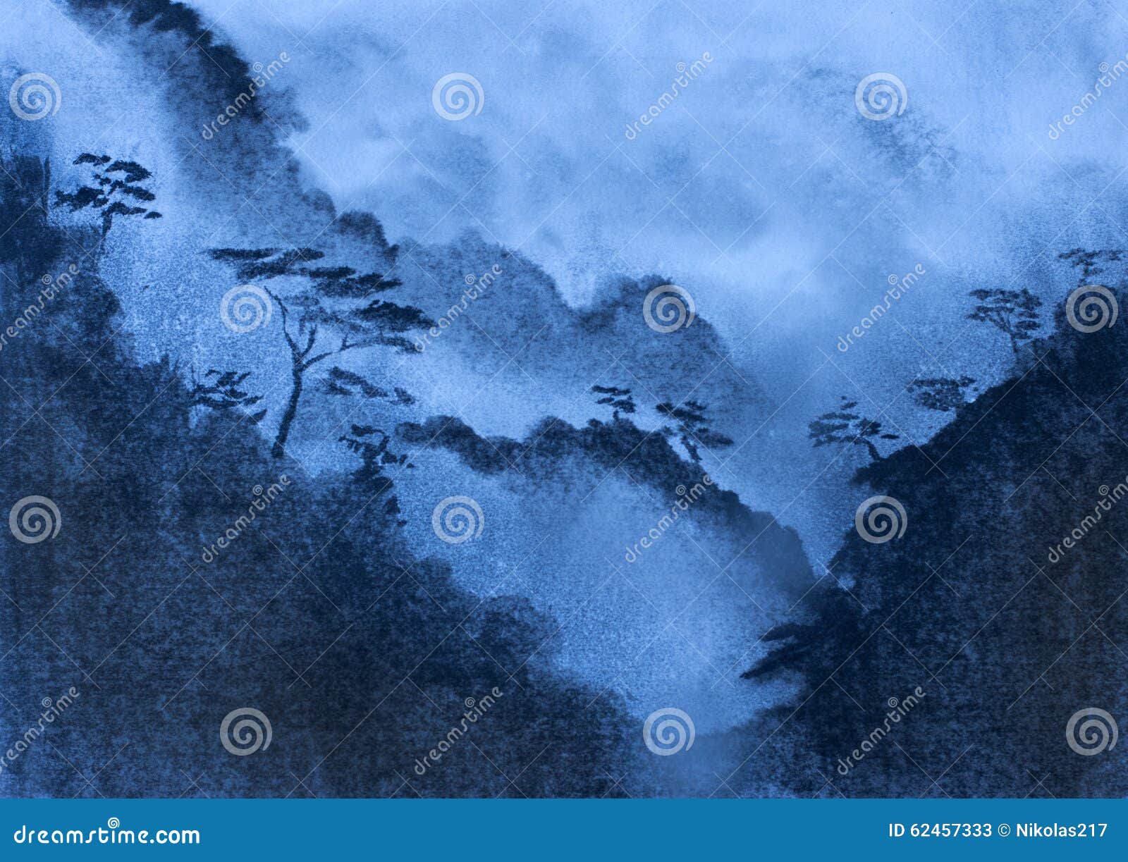 Blue mist and mountains stock illustration. Illustration of coniferous ...