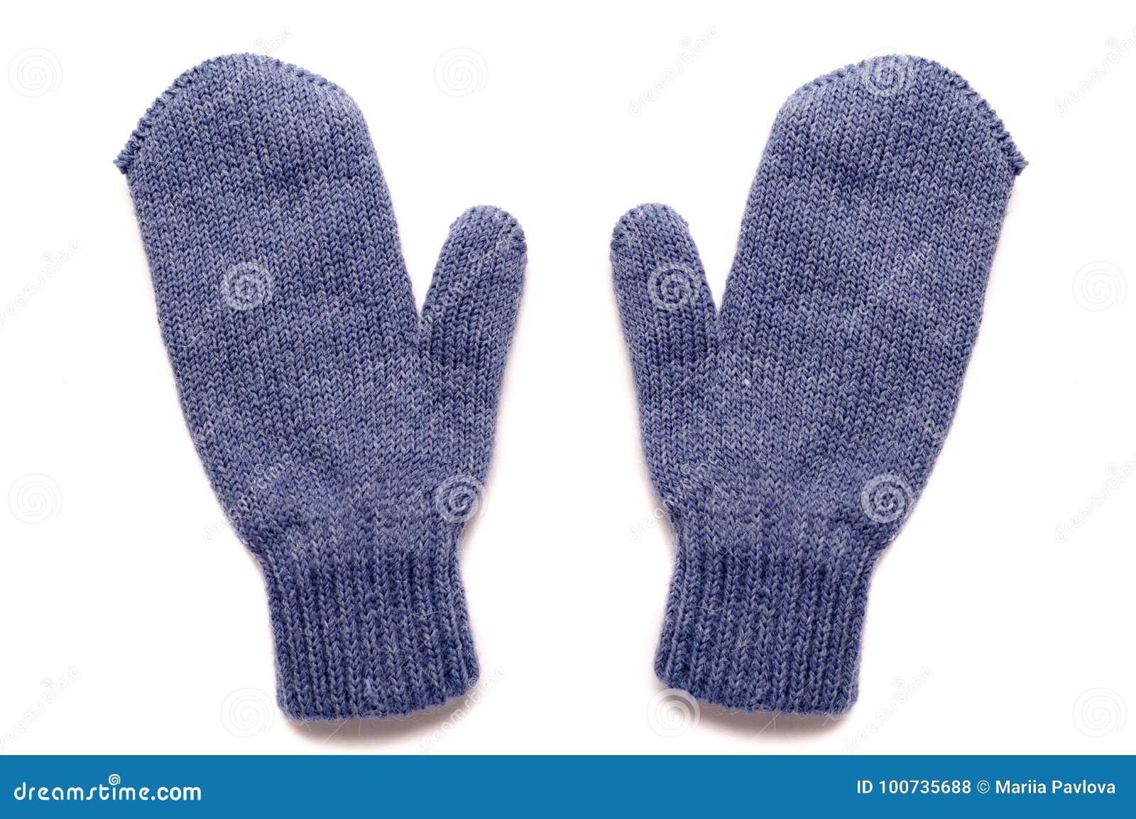 Blue mittens, isolated stock photo. Image of knitting - 100735688