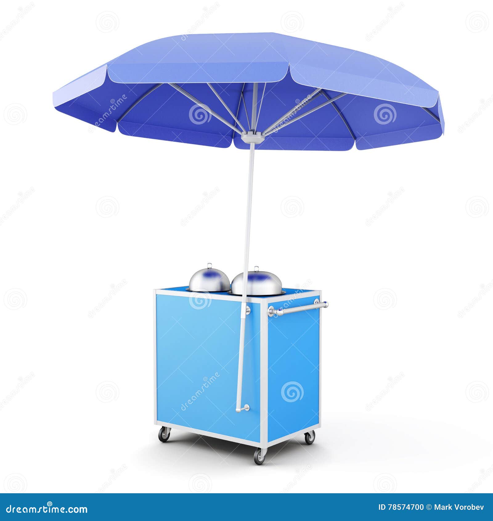 Blue Mobile Cart with Umbrella . 3d Rendering Stock Illustration ...