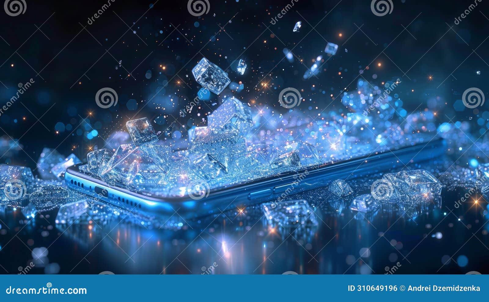 A Blue Mobile Phone with Flying Coins. Low Poly Style Design. Geometric ...