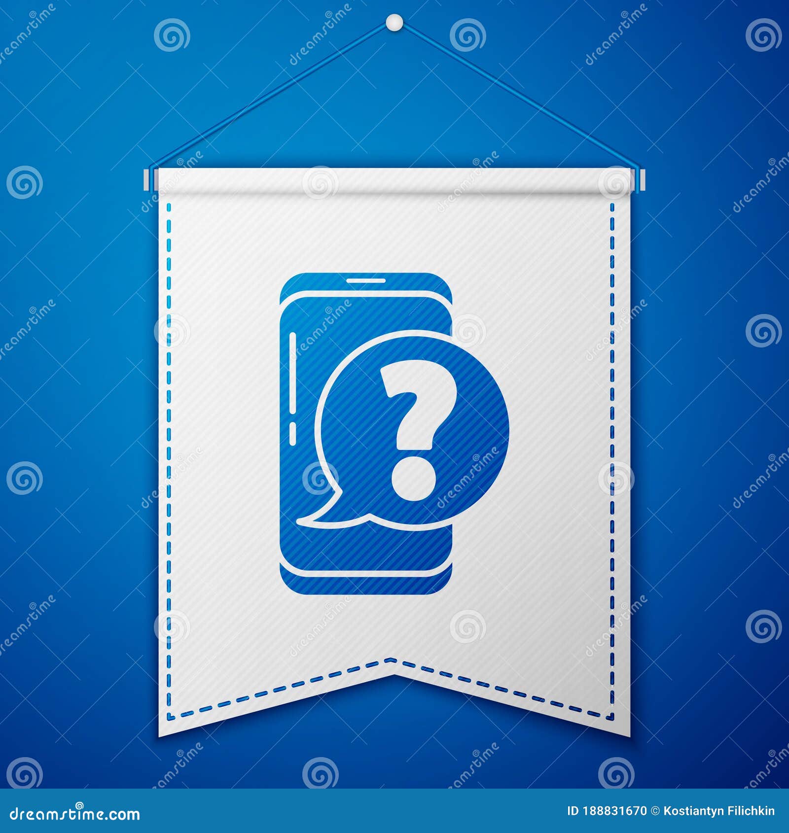 Blue Mobile Phone with Question Icon Isolated on Blue Background. White ...