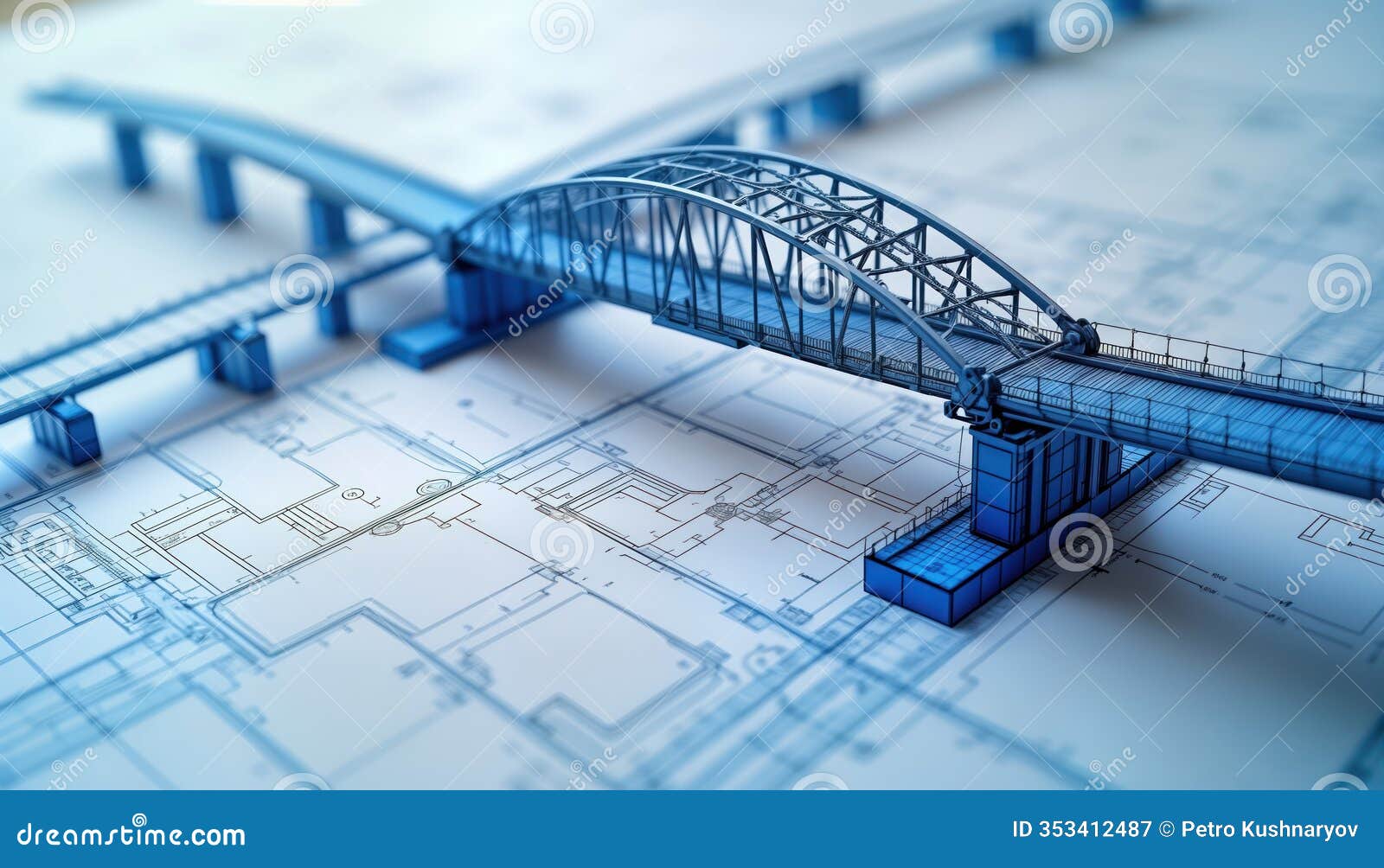 Detailed Structural Blueprint Of A Bridge With Beams, Supports, And ...